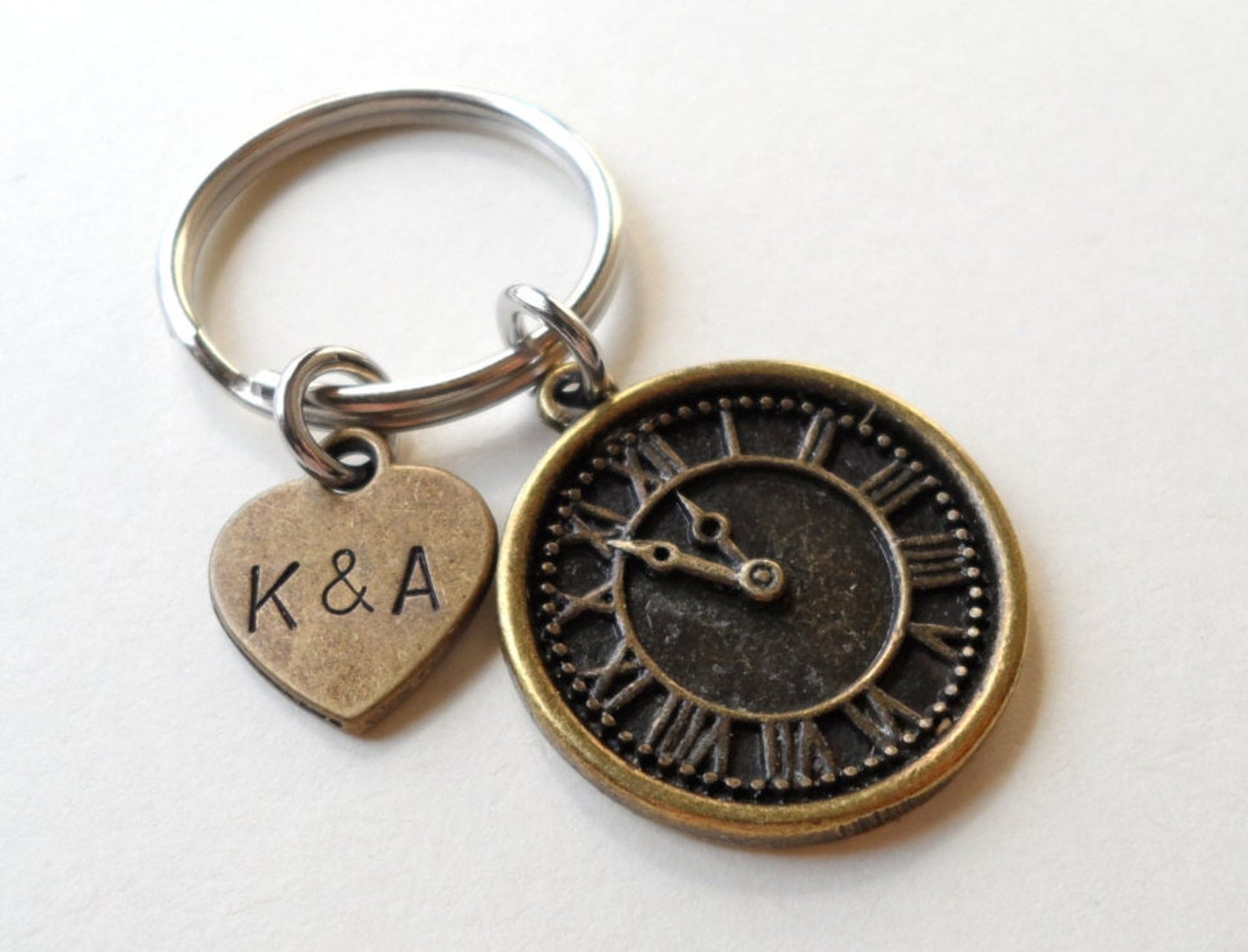 Bronze Clock Keychain Couples Key Ring Bronze 8th Year - Etsy