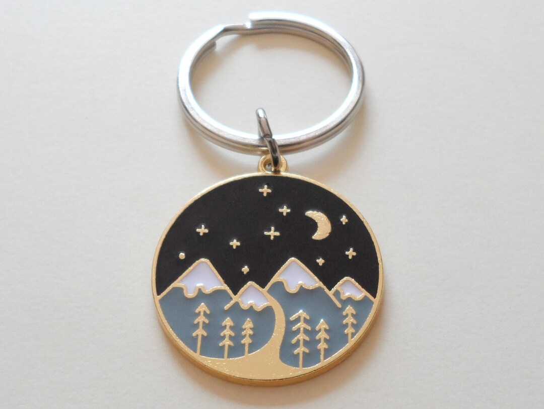 Mountain & Night Sky Charm Keychain, Summer Camp Keychain, Camping ...