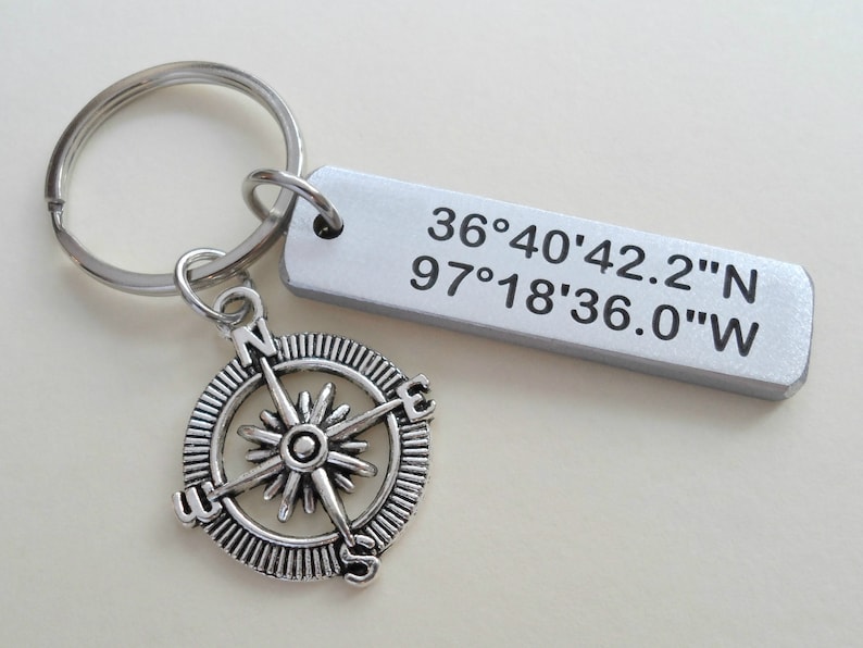 Compass Keychain With Engraved Custom Aluminum Tag, Gift for Boyfriend ...