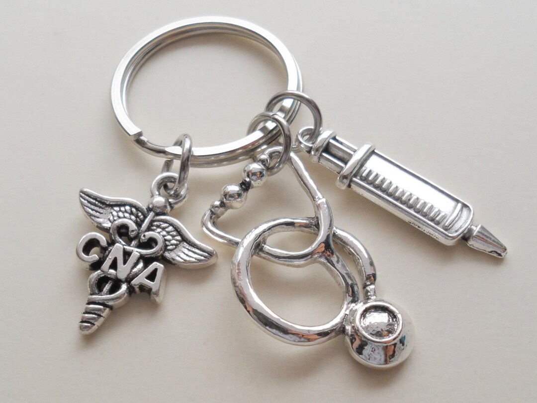 CNA Appreciation Gift Keychain, Stethoscope & Syringe Charm Keychain ...