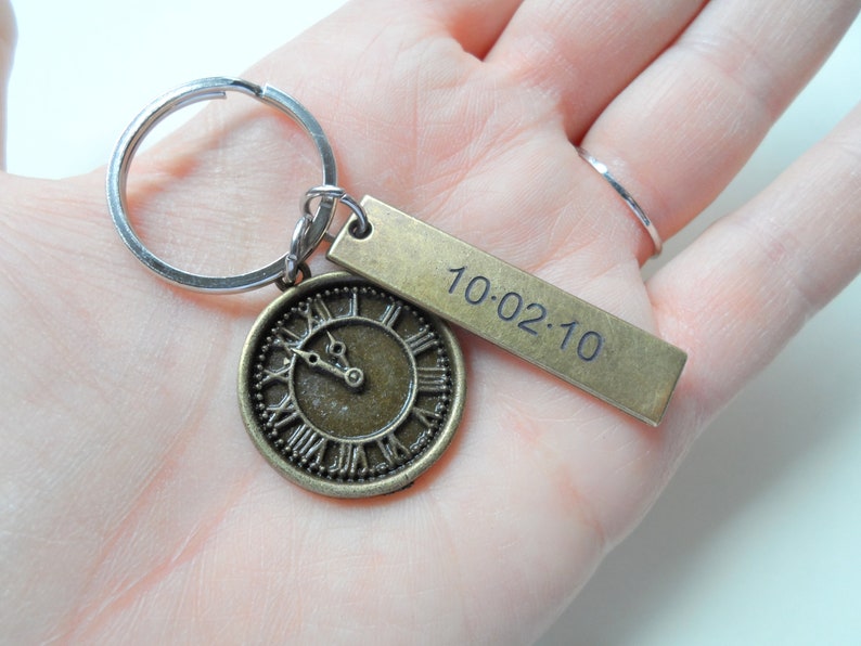 Bronze Clock Keychain Couples Key Ring Bronze 8th Year - Etsy