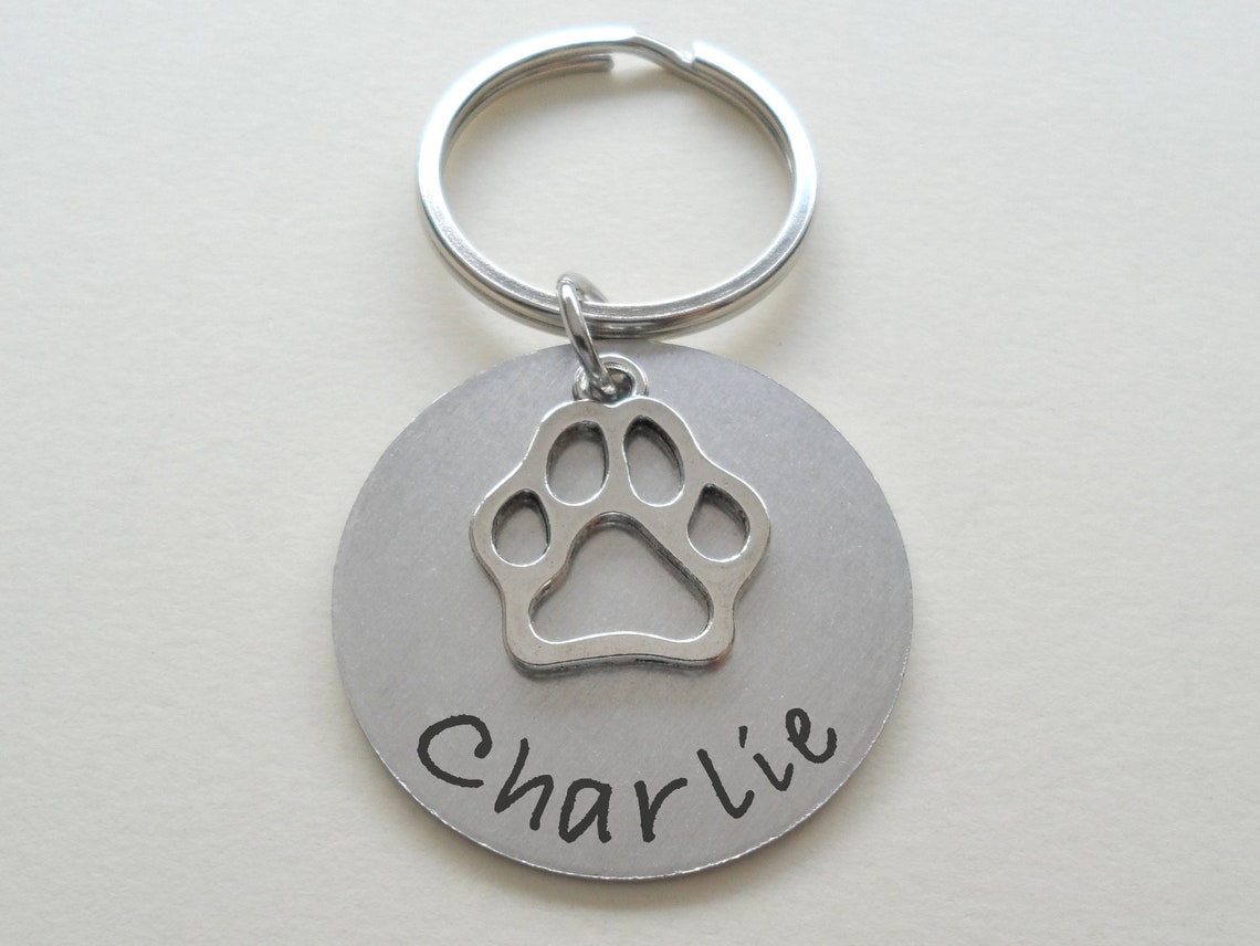 Paw Print Keychain Remembrance Keychain Dog Name Keychain | Etsy