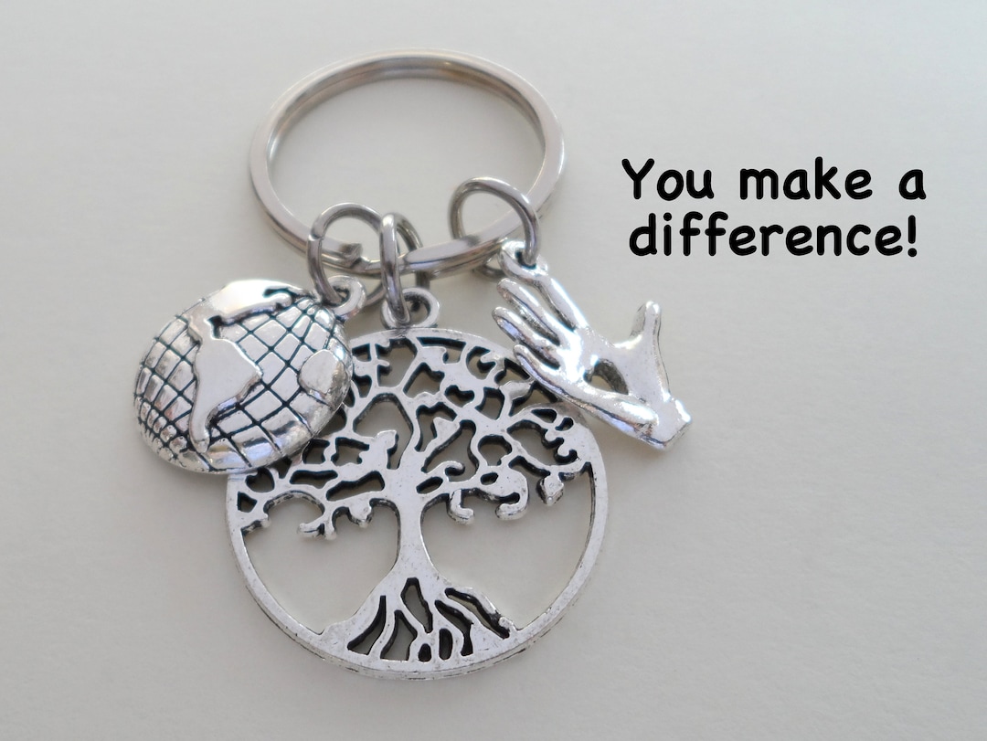 Planet Earth, Tree & Hand Keychain, Volunteer Gift, Environmental ...