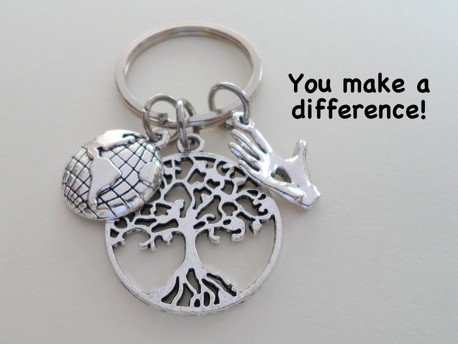 Planet Earth, Tree & Hand Keychain, Volunteer Gift, Environmental ...