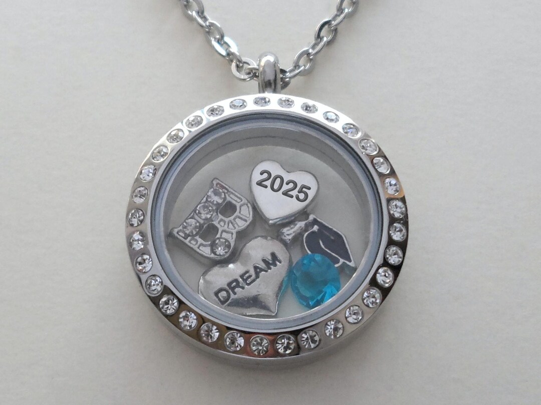 Graduation Floating Charm Locket Necklace, Medium Circle Locket, Class ...