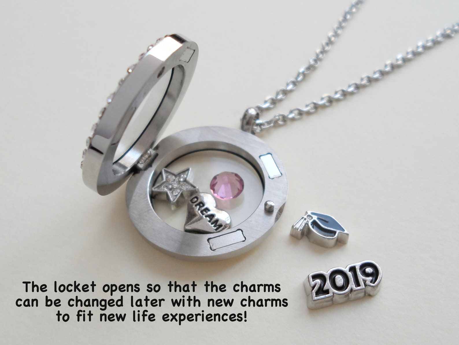 Graduation Floating Charm Locket Necklace, Class of 2026 Necklace ...