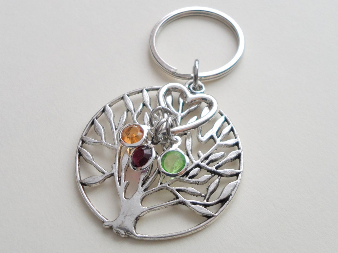 Large Tree of Life Keychain, Birthstone Keychain, Gift for Mom Wife ...