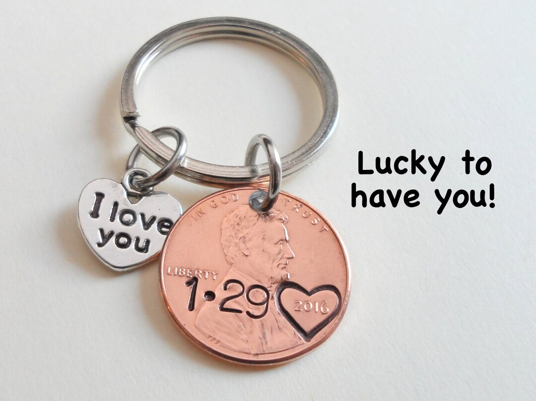 Personalized Couple Keychain, Lucky Penny Keychain, Initial Key Chain ...
