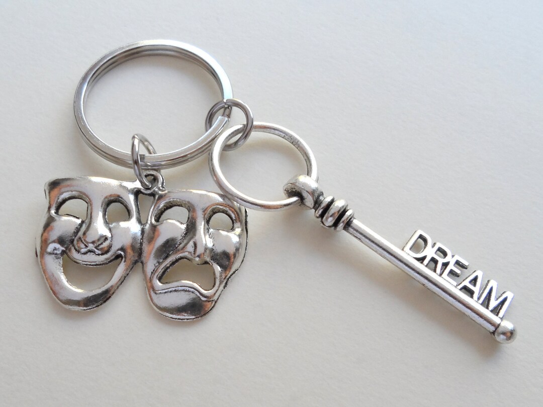 Theatre Masks Keychain, Mask & Dream Key Charm, Drama Keychain ...