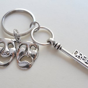 Theatre Masks Keychain, Mask & Dream Key Charm, Drama Keychain ...