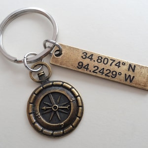 Bronze Compass Keychain, Couples 8th Year Anniversary Gift, Couples ...