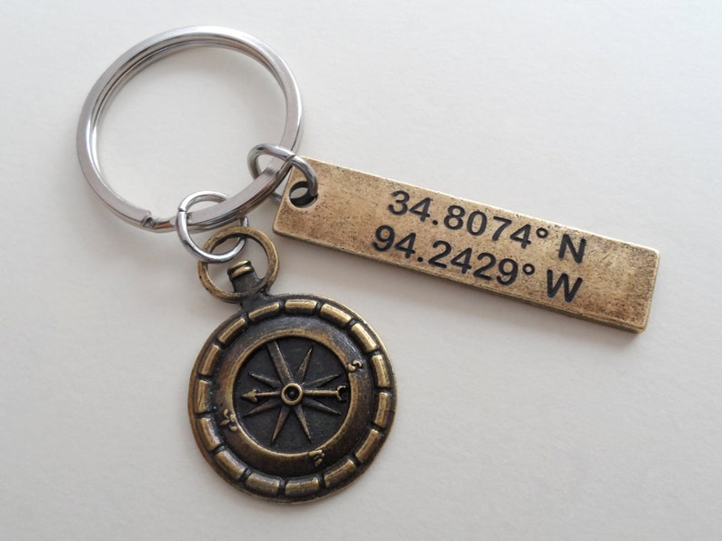 Bronze Compass Keychain Couples 8th Year Anniversary Gift | Etsy