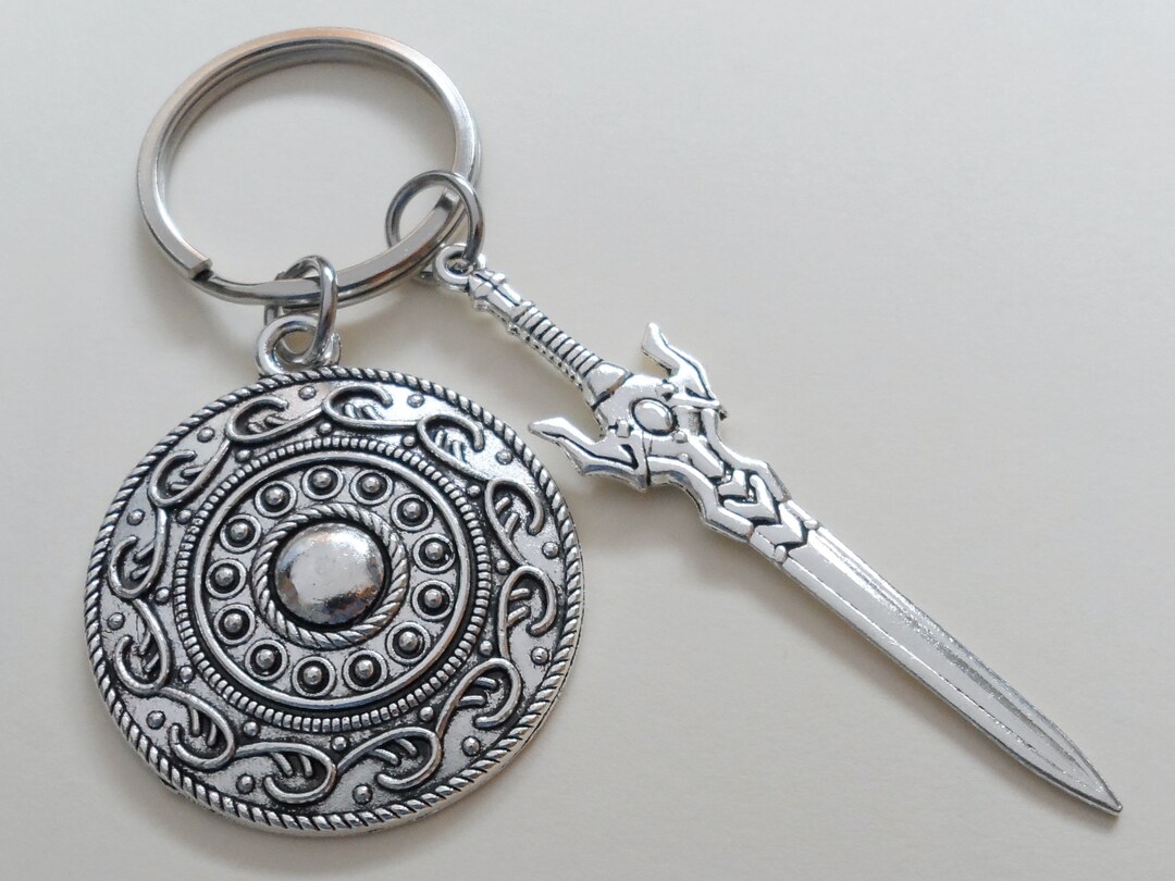 Sword and Shield Charm Keychain, Fairytale Key Ring Gift, Knight ...