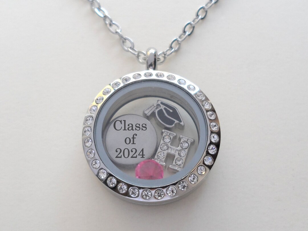 Graduation Floating Charm Locket Necklace, Medium Circle Locket, Class ...
