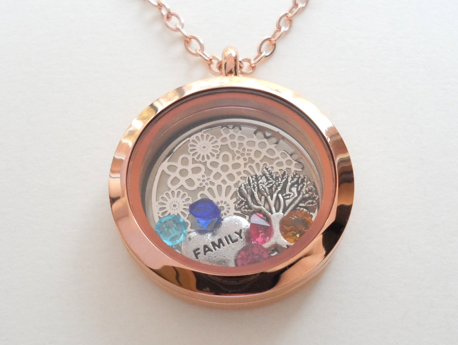 Floating Charm Locket Necklace, Birthstones Necklace, Mothers Necklace ...