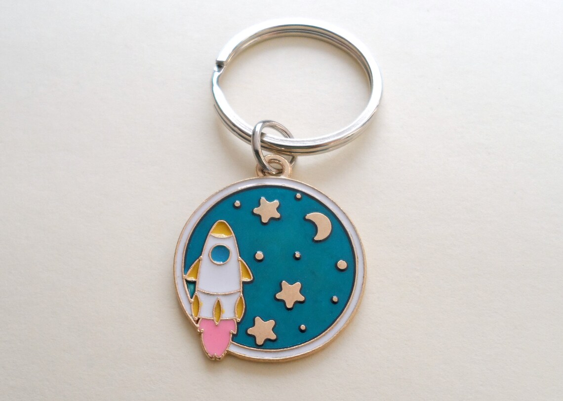 Space Scene and Rocket Keychain to the Moon & Back Son - Etsy