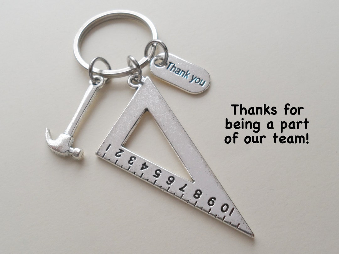 Protractor With Small Hammer Charm Keychain, Builders Appreciation Gift ...