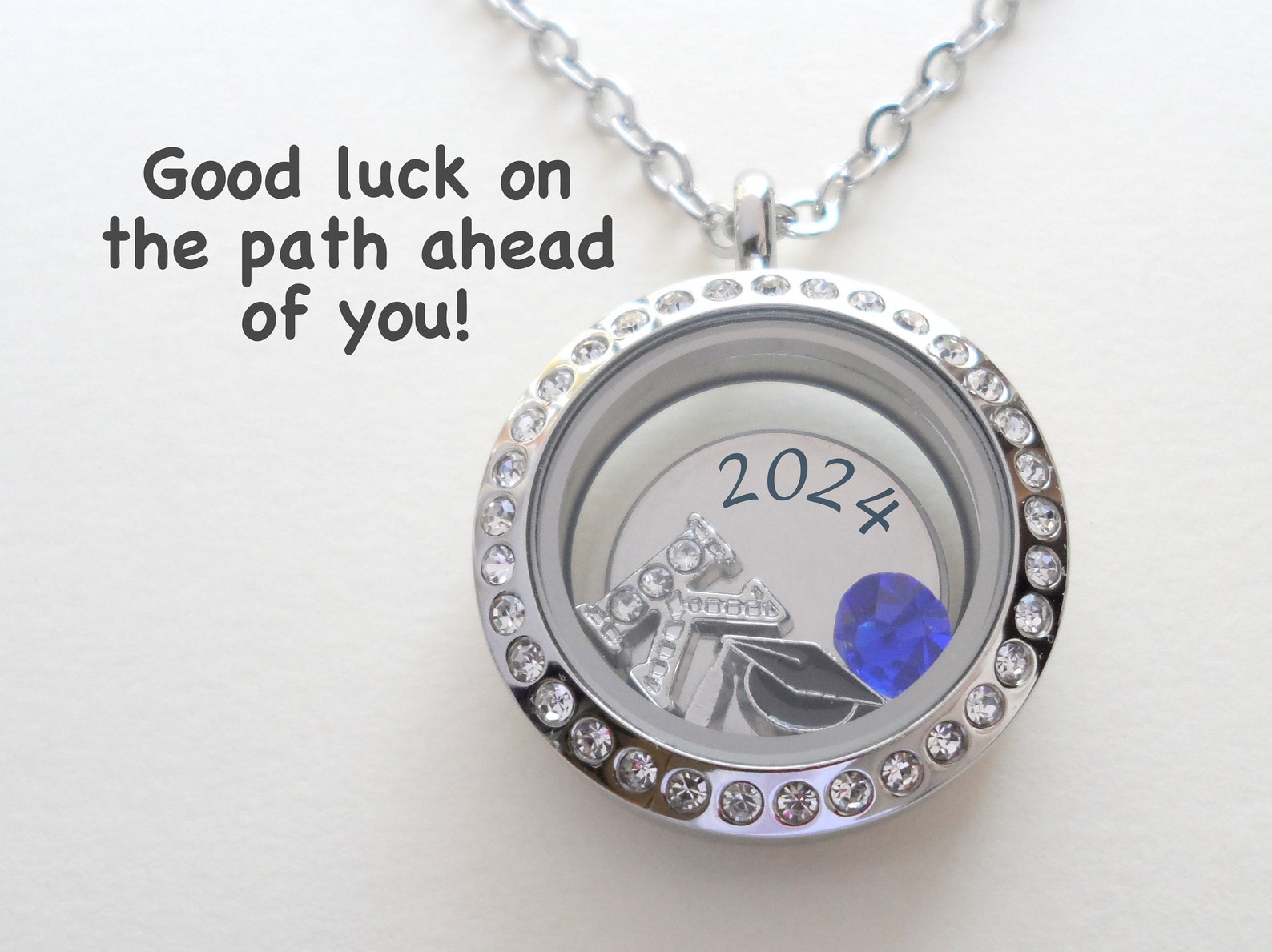 Graduation Floating Charm Locket Necklace Medium Circle - Etsy
