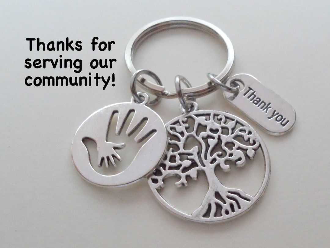 Volunteer Gift Keychain, Hand in Hand & Tree Keychain, Social Worker ...
