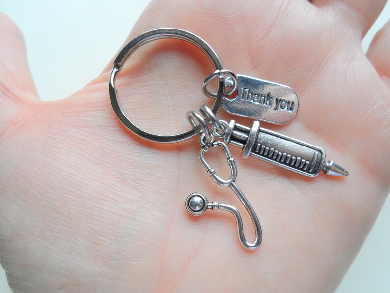 Nurse Appreciation Gift Keychain, Stethoscope & Syringe Charm Keychain ...