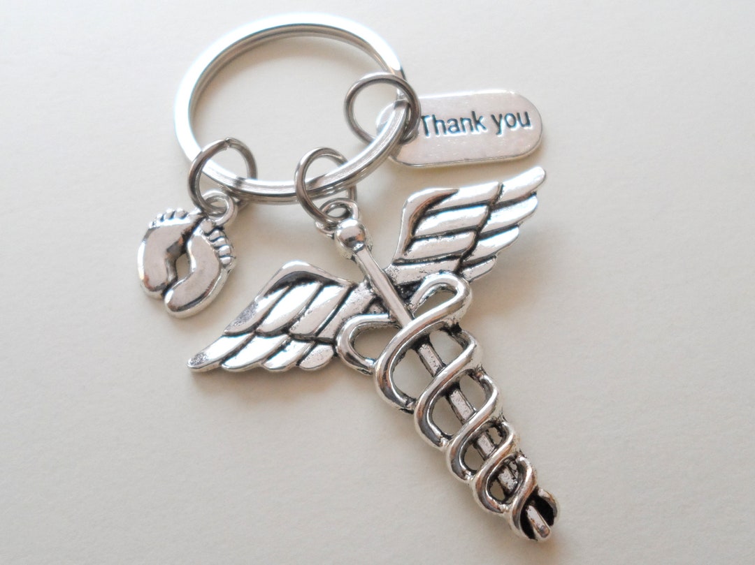 Pediatric Health Care Keychain, Medical Symbol & Baby Feet Charm ...