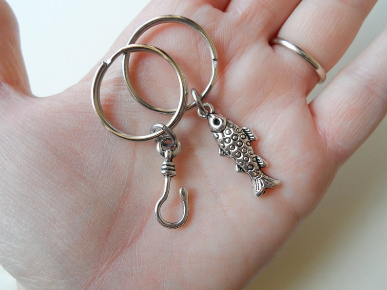 Fish and Hook Keychain Set Couples Key Ring Gift Husband | Etsy