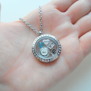 Graduation Floating Charm Locket Necklace, Medium Circle Locket, Class ...