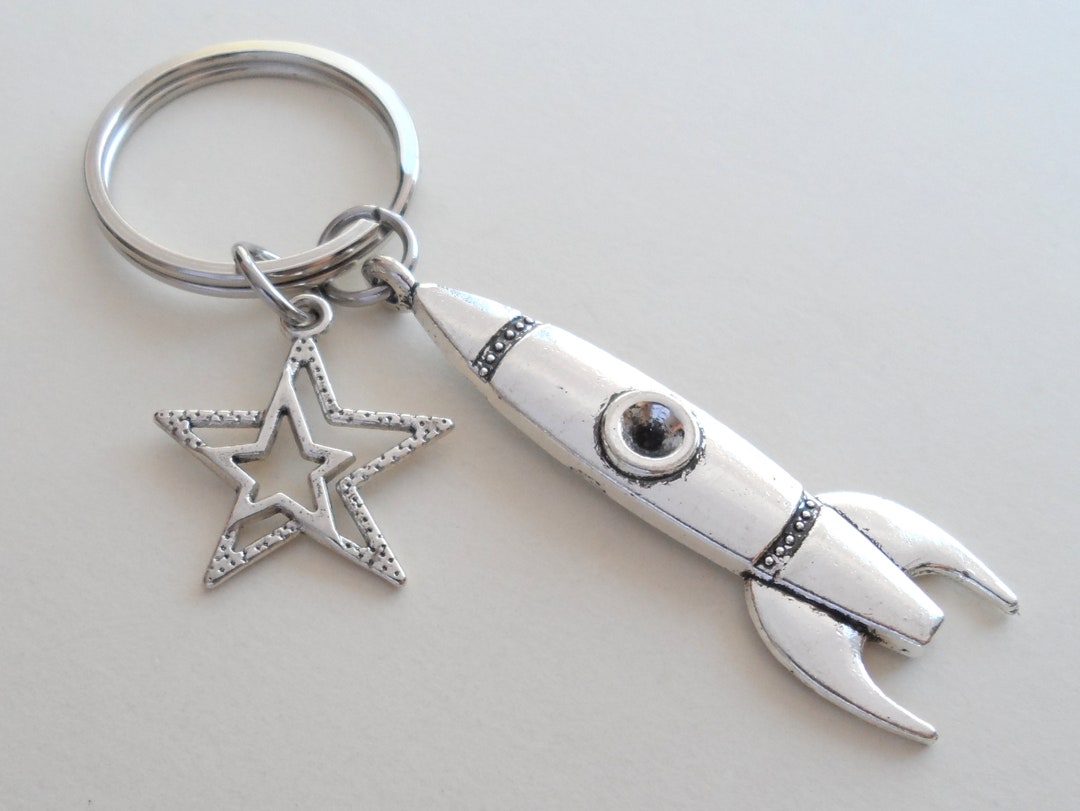 Spaceship Rocket Charm Keychain With Star Charm, Son, Daughter, Best ...