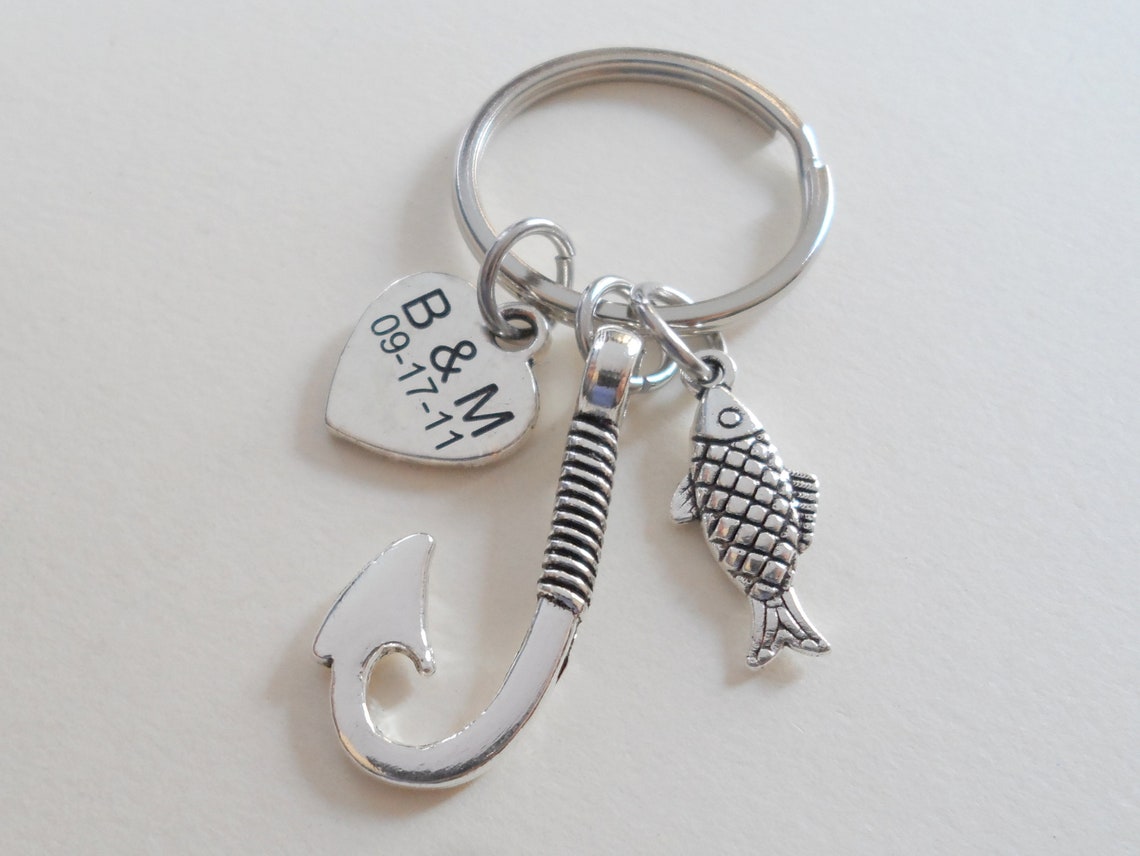 Fish Hook Keychain Couples Keychain Anniversary Gift for - Etsy