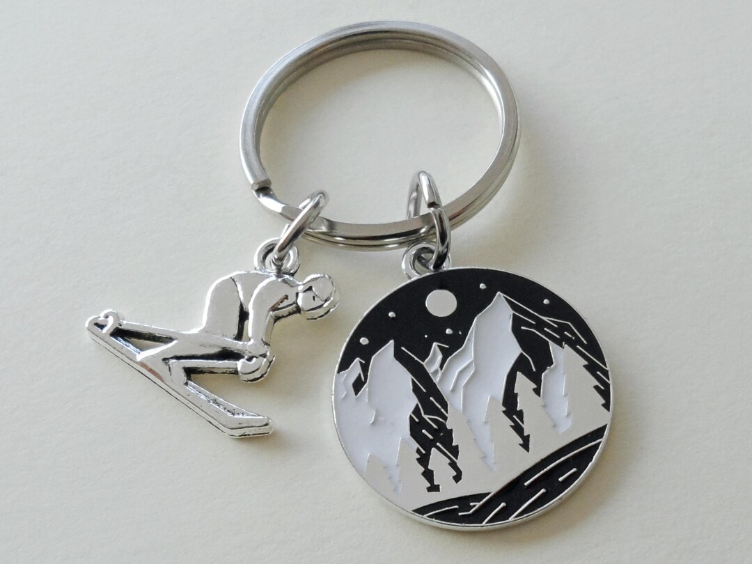 Skier & Mountain Charm Keychain, Graduation Gift, Graduate Gift, Skier ...