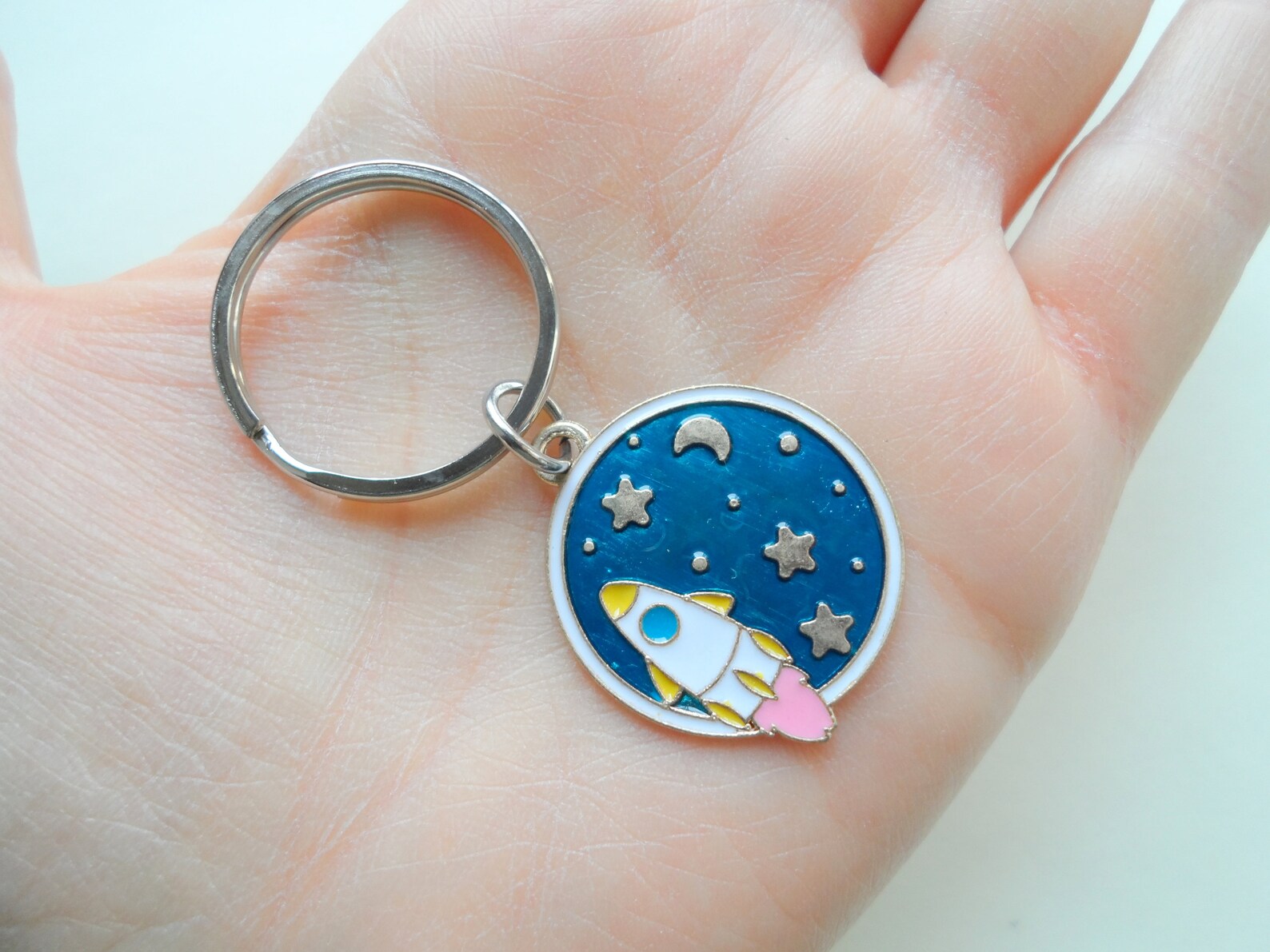 Space Scene and Rocket Keychain to the Moon & Back Son - Etsy
