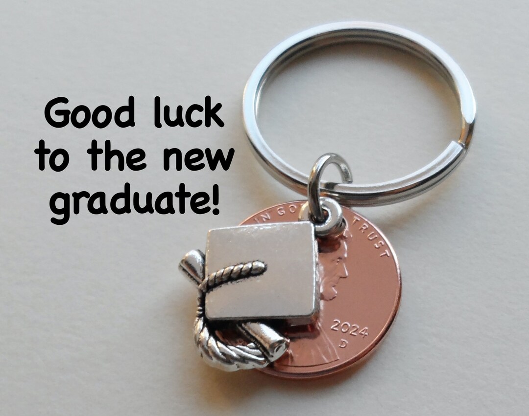 Cap and Diploma Penny Keychain, Graduation Gift, Lucky Penny Keychain ...