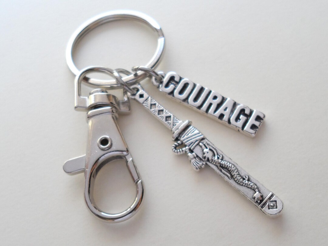 Martial Arts Charm Keychain With Courage Charm, Sword Charm & Clasp ...