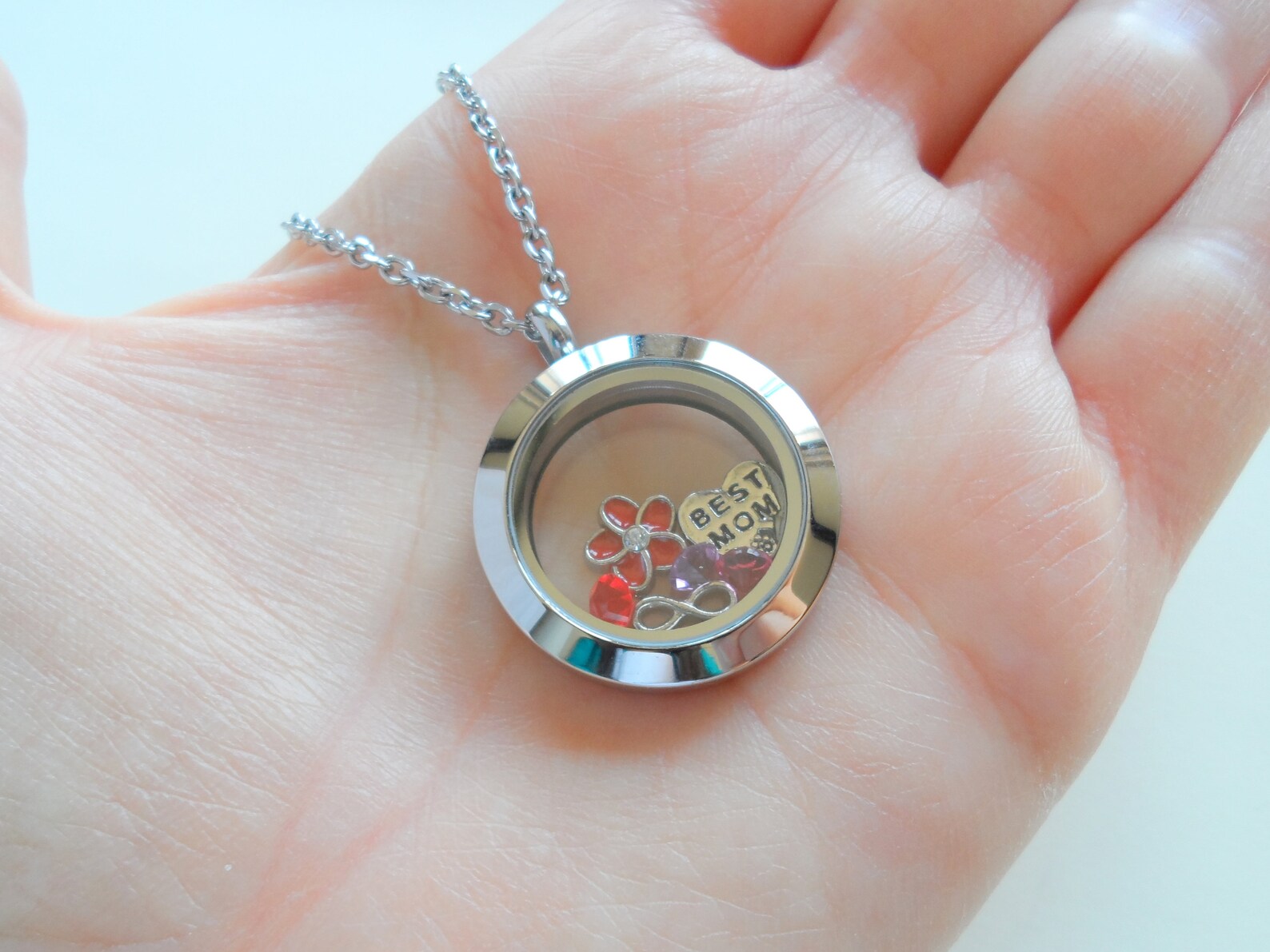 Floating Charm Locket Necklace, Birthstones Necklace, Mothers Necklace ...