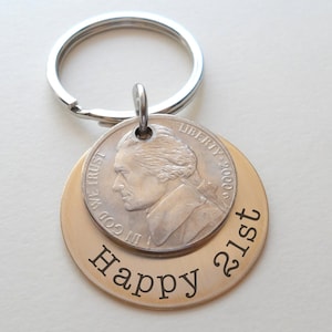Brass Disc & 2005 Nickel Coin Keychain, Couples Keychain, 21 Year ...