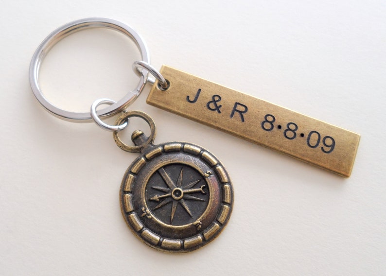 Bronze Compass Keychain Couples 8th Year Anniversary Gift | Etsy