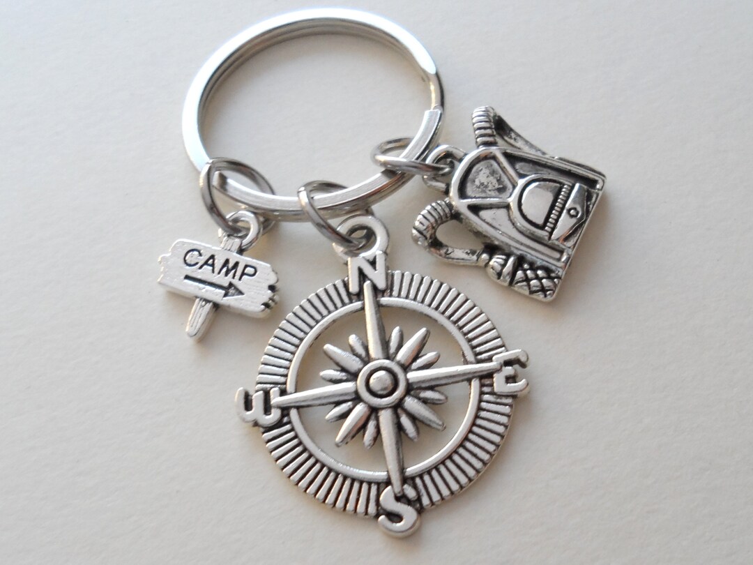 Compass, Backpack & Camp Sign Charm Keychain, Summer Camp Keychain ...