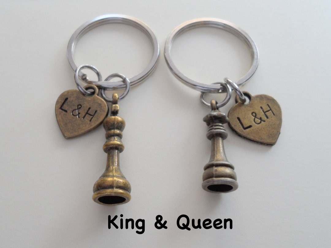 Bronze Chess Pieces Keychains, Couple Keychain Set, King & Queen Key ...