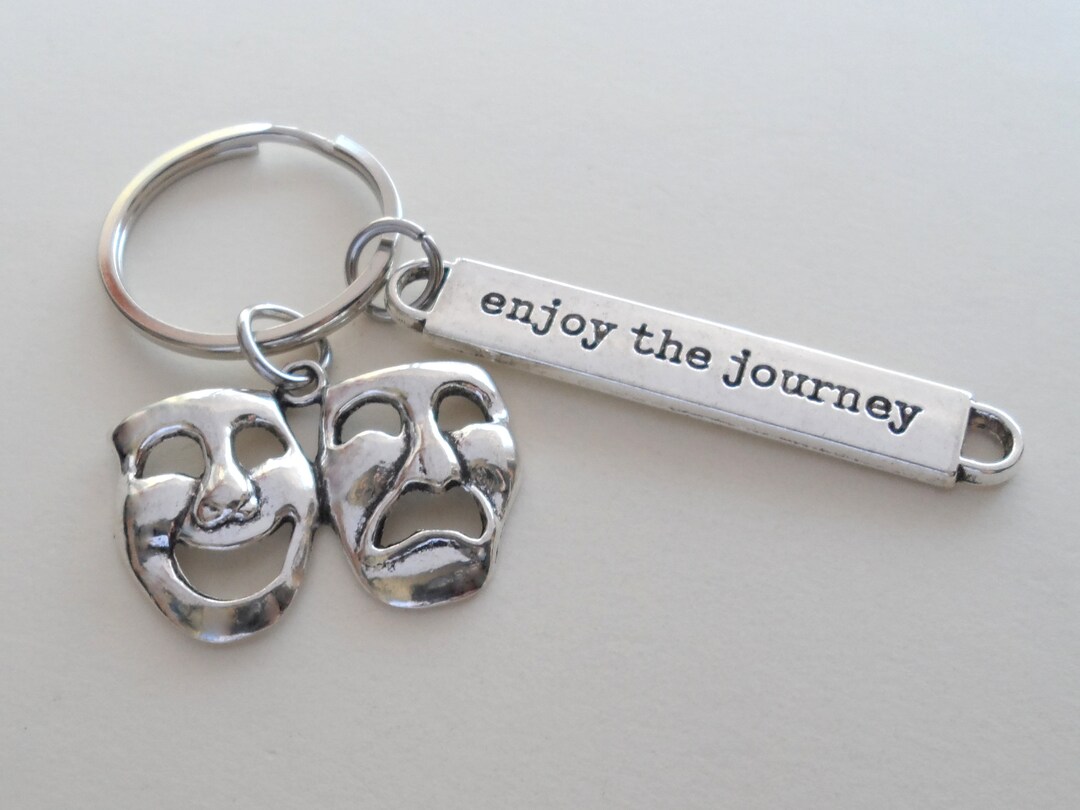 Theatre Masks Keychain With Enjoy the Journey Charm, Drama Keychain ...