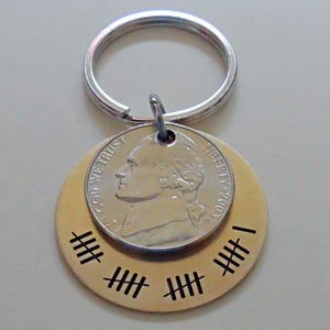 Brass Disc & 2005 Nickel Coin Keychain, Couples Keychain, 21 Year ...