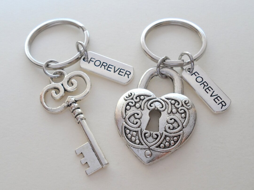 Key and Lock Keychain Set & Forever Tags, Couples Keychains, Husband ...
