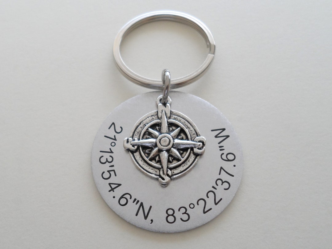Compass Keychain With Engraved Custom Steel Disc, Gift for Boyfriend ...