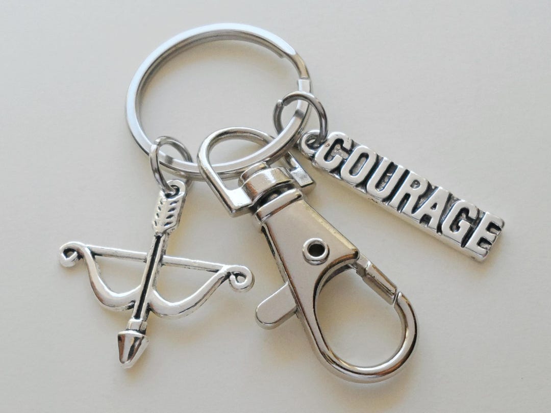 Bow and Arrow Charm Keychain With Courage Charm & Swivel Clasp, Archery ...