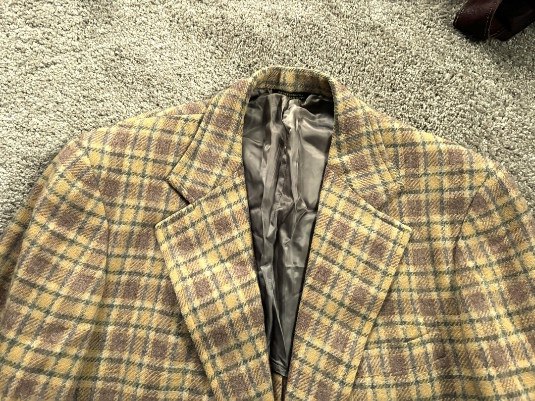 Vintage 70s Corbin Tan Green Plaid Tweed Sport Coat 40 Elbow Patch - Etsy