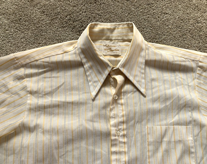Vintage 70s Arrow Kent Collection White Yellow Perforated Striped Shirt ...