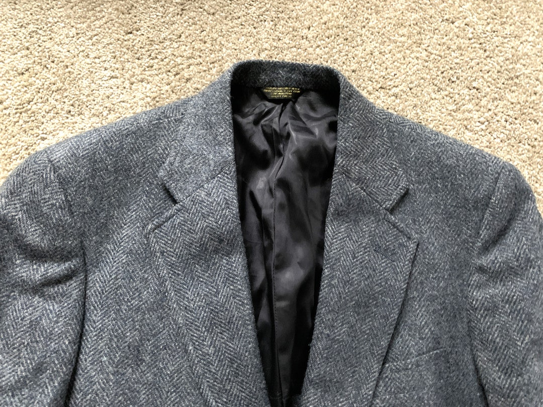 Vintage 80s Hunter Haig Blue Herringbone Tweed Blazer 42 - Etsy