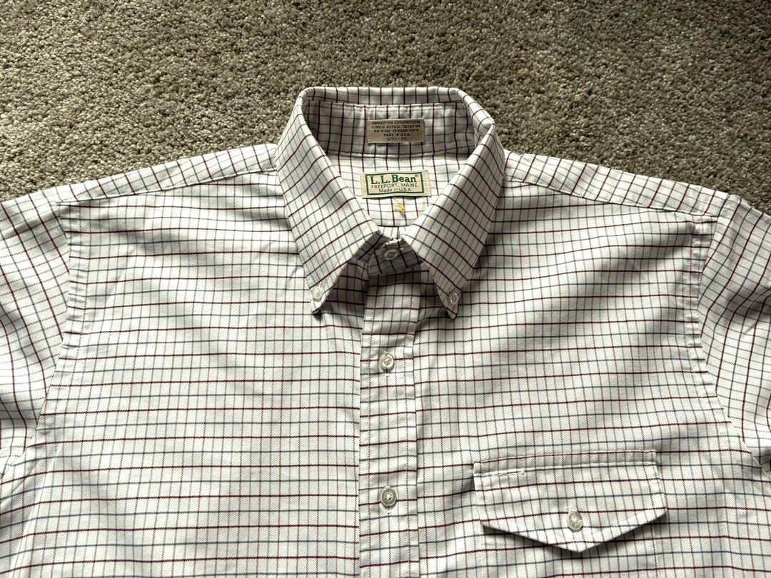 Vintage 80s LL Bean USA Made White Red Gray Tattersall Plaid Flap ...