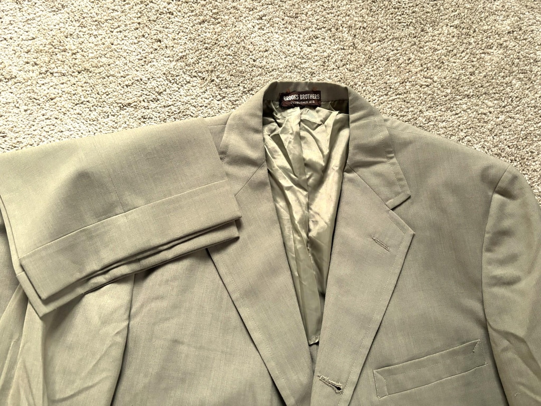 Vintage 70s Brooks Brothers Sage Green Wash N Wear Wool Blend 3 Roll 2 ...