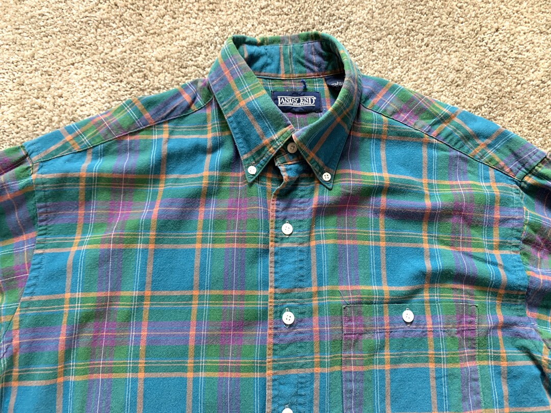 Vintage 90s Land's End USA Made Bright Plaid Oxford Shirt Large - Etsy