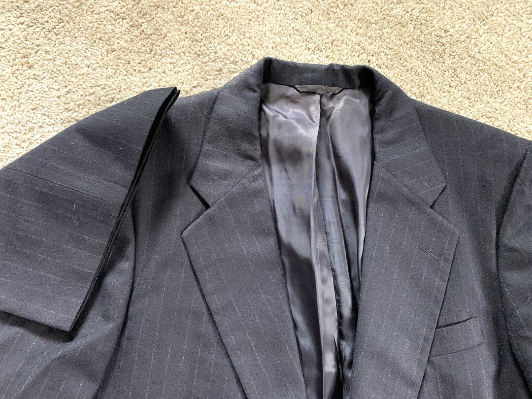Vintage 80s Hickey Freeman Dark Blue Chalkstripe Flannel Suit 43L - Etsy